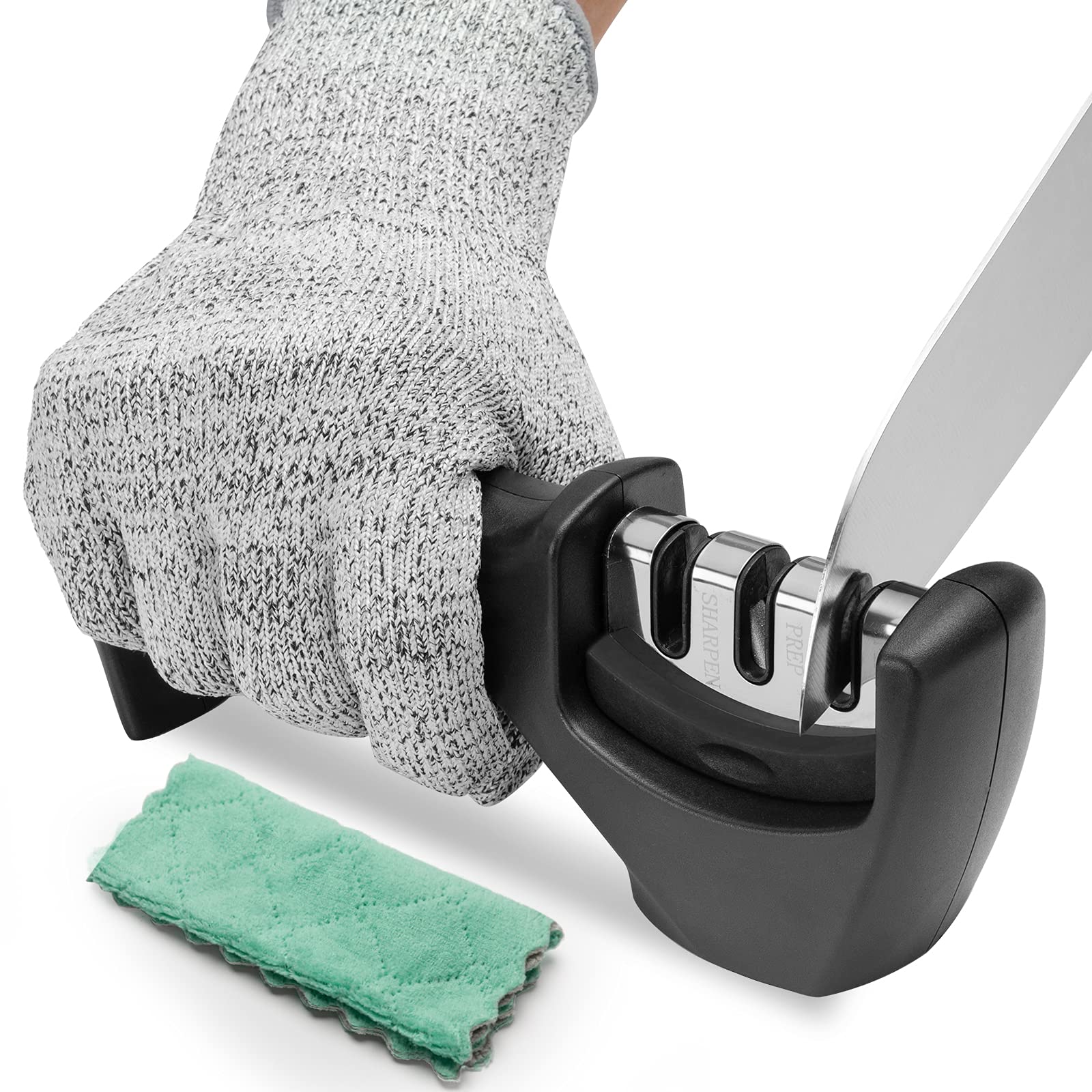 Knife Sharpene,3-Stage knife sharpener Helps repair, sand and polish blades,with Cut-Resistant Glove