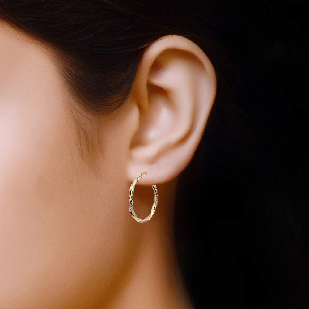 LeCalla 925 Sterling Silver Hoop Earrings Twisted Two-Tone Italian Design 14K Gold-Plated Small Earring Hoops for Women - 25MM