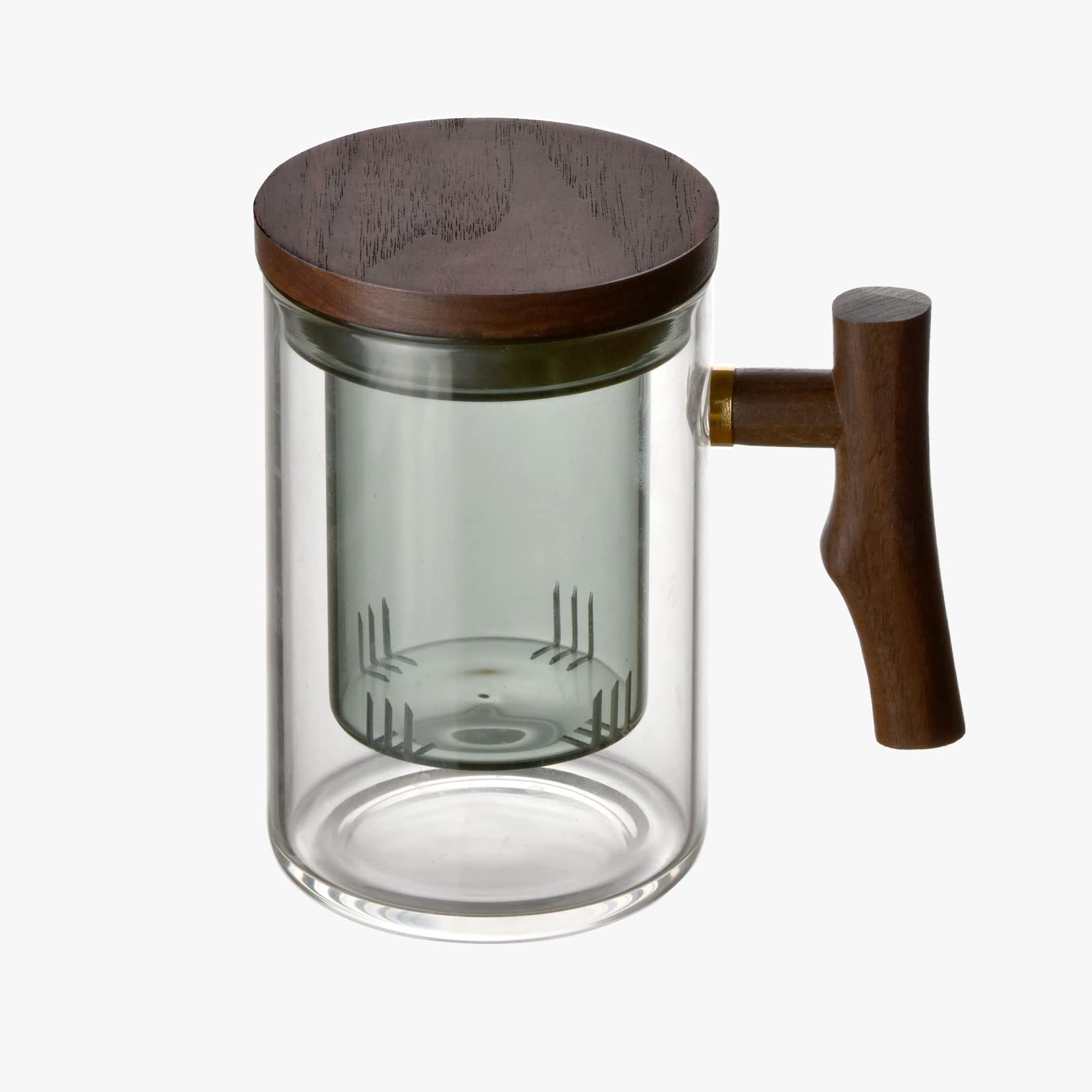 Paisener Glass Tea Mug with Infuser and Lid, 15OZ,Large Clear Tea Cup,Tea Mug with wooden handle and lid for hot tea or coffee (Tea Mug,15OZ)