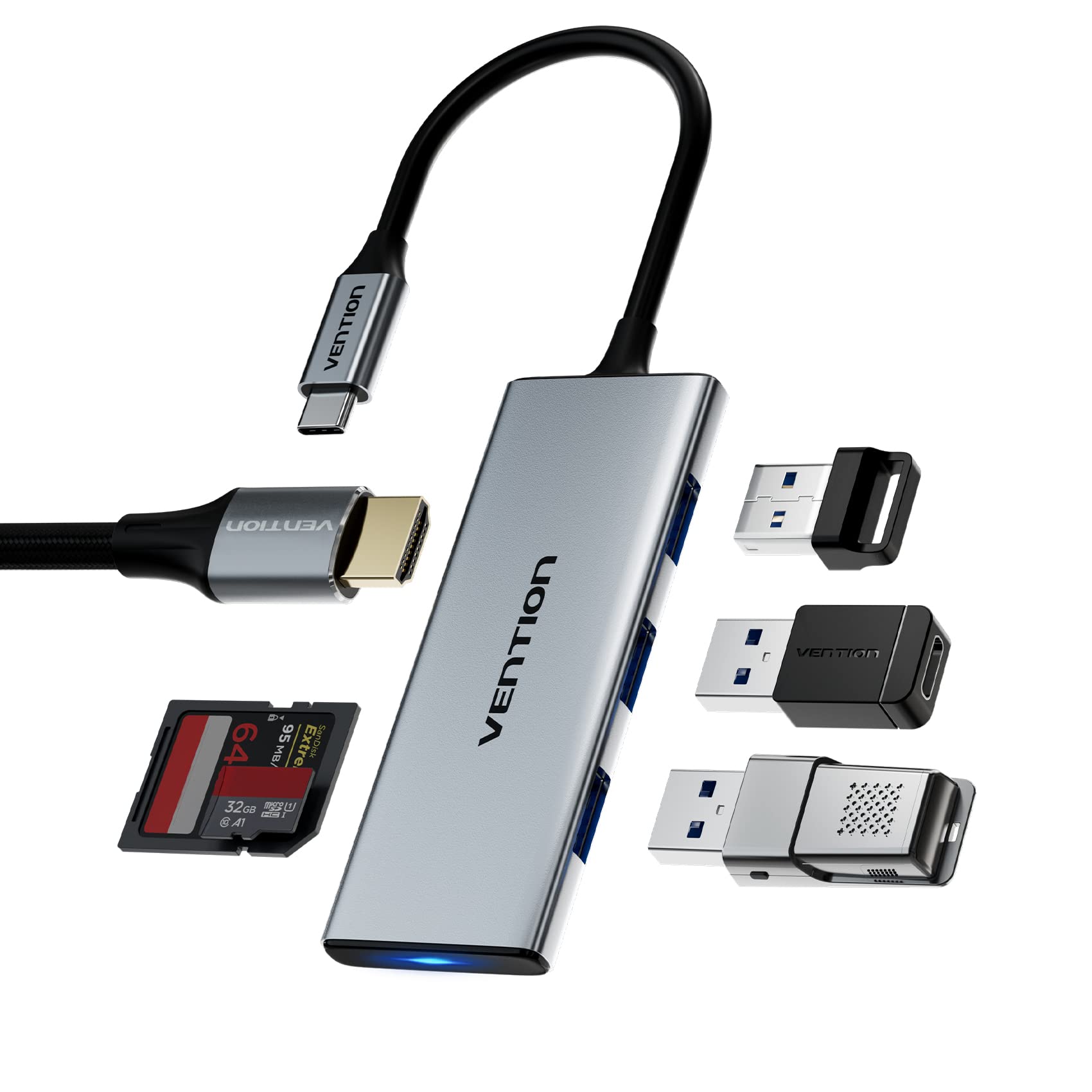 USB C Hub for MacBook, VENTION USB Type C Hub Multiport Adapter 6 in 1 with 4K HDMI USB 3.0 Data Transfer SD/TF Card Reader, USB C Dongle Compatible with MacBook Pro/Air, iPad Pro, Surface,XPS