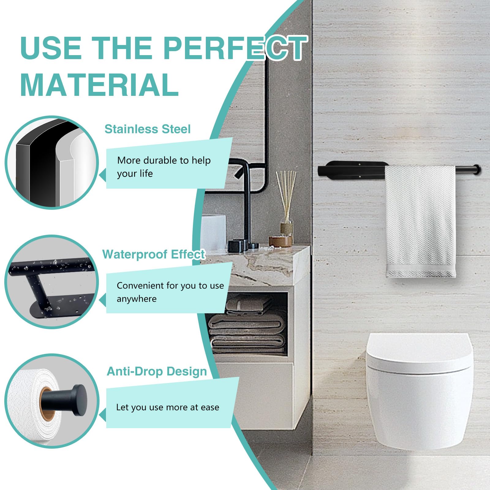 Paper Towel Holder, Self Adhesive or Drilling Paper Towel Holder Under Cabinet, Stainless Steel Black Paper Towel Holder Wall Mount for Kitchen, Bathroom, Sink, Pantry, Fridge