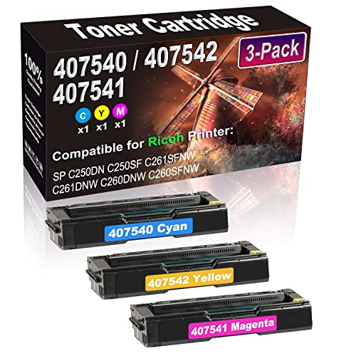 Kolasels 3-Pack (C+Y+M) Compatible SP C250DN C250SF C261SFNW C261DNW Toner Cartridge Replacement for Ricoh SP C250 | 407540 407542 407541 Printer Toner Cartridge (High Capacity)