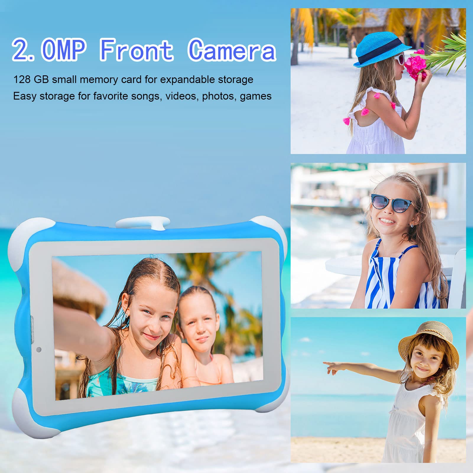 VINGVO 7 Inch Toddler Tablet Kids Tablet 3GB RAM 32GB ROM Blue Call Animation for Education (US Plug)
