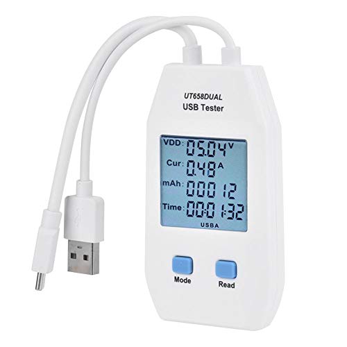 USB Detector Digital Portable Voltmeter Ammeter Power Capacity Tester Voltage Current Meter (UT658 Dual White)