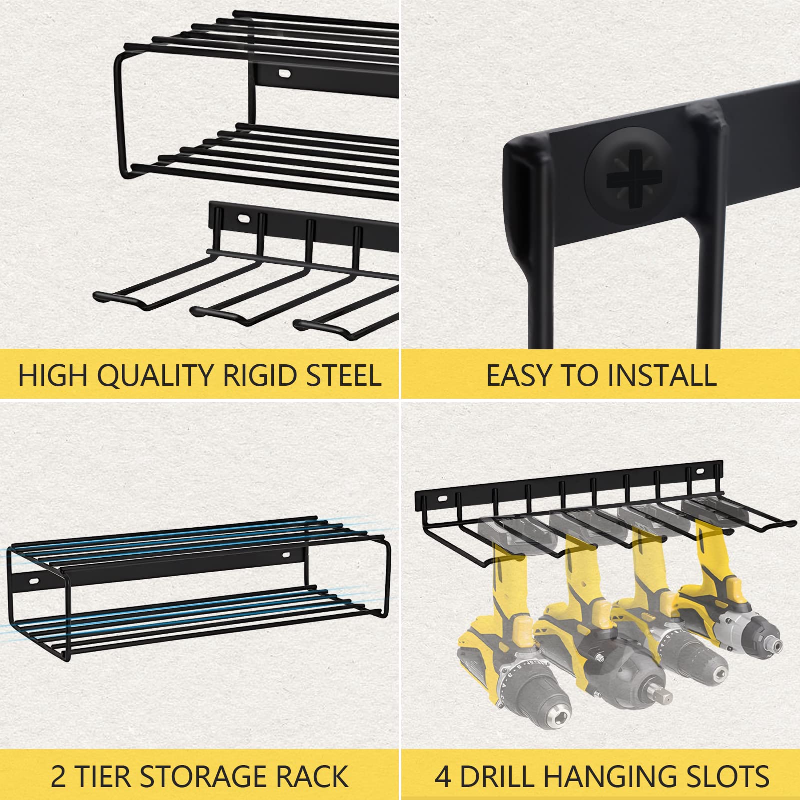 VIBRATITE Power Tool Organizer, 3 Layes Tool Storage Organizer Holder, Drill Holder Wall Mount, Heavy Duty Metal Power Tool Storage Rack for Garage, Workshop, Warehouse