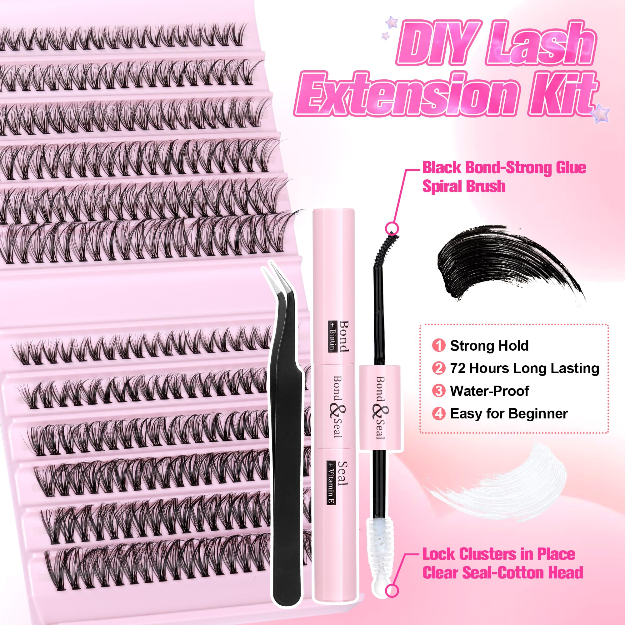 Natural Lash Extension Kit DIY Cluster Eyelash Extension Kit Individual Lashes with Lash Bond and Seal 10-18MM Lash Clusters by HeyAlice (40P, 240PCS, 10-18MM)