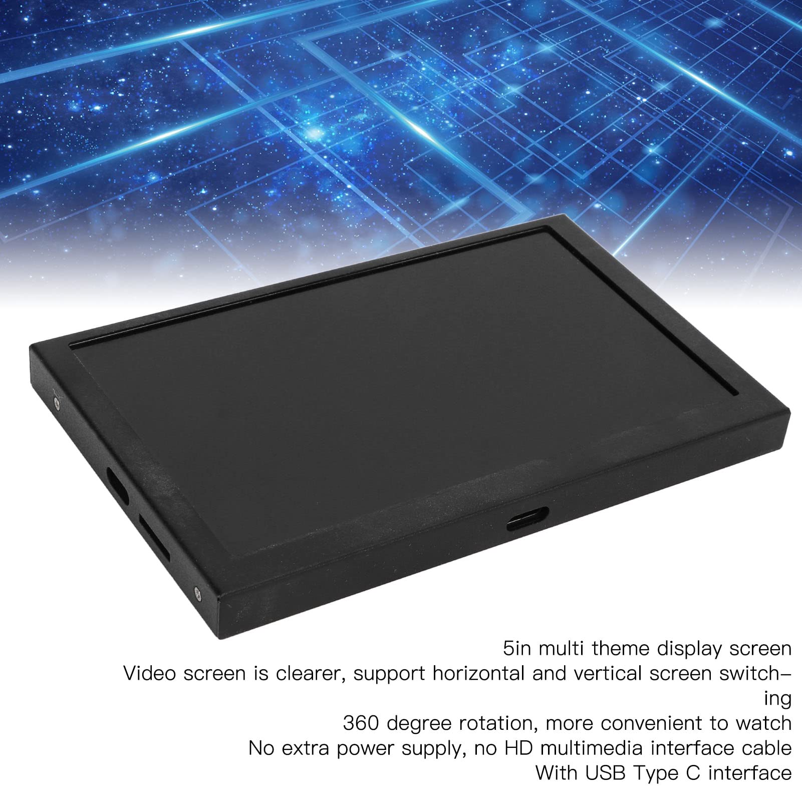 VINGVO Computer CPU GPU RAM HDD Monitor, IPS TypeC Secondary Display Theme Switchable USB Display AutoOff, Clear with PC Support (Black)