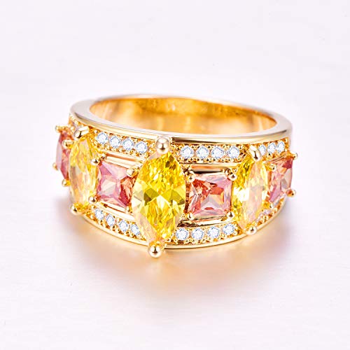 Psiroy Yellow Gold Plated Created Citrine Wedding Band Rings for Women Size 9