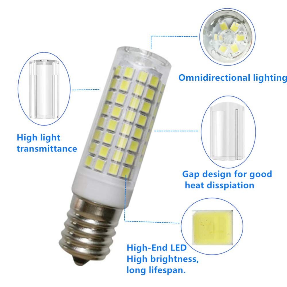 LED E17 Bulb - Dimmable Microwave Oven Bulb 8W Daylight 6000K 75W Halogen Equivalent Ceramic Body Intemediate Base LED Appliance Light AC110-130V Under-Microwave Stove Lamp 4-Pack