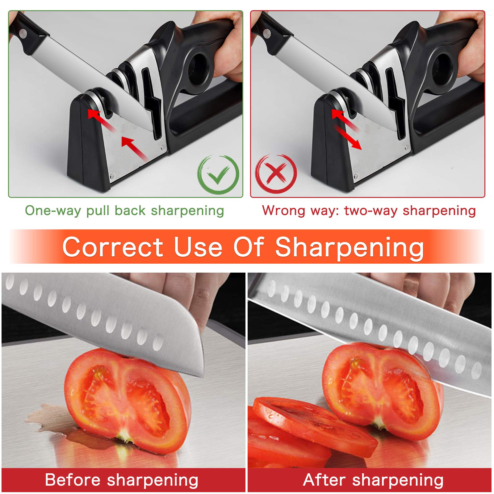 Knife Sharpener, 4-in-1 Kitchen Knife Accessories, Manual Knife&Scissor Sharpener, Handheld House knife sharpener for All Sized Household Knives and Scissors (B-02)
