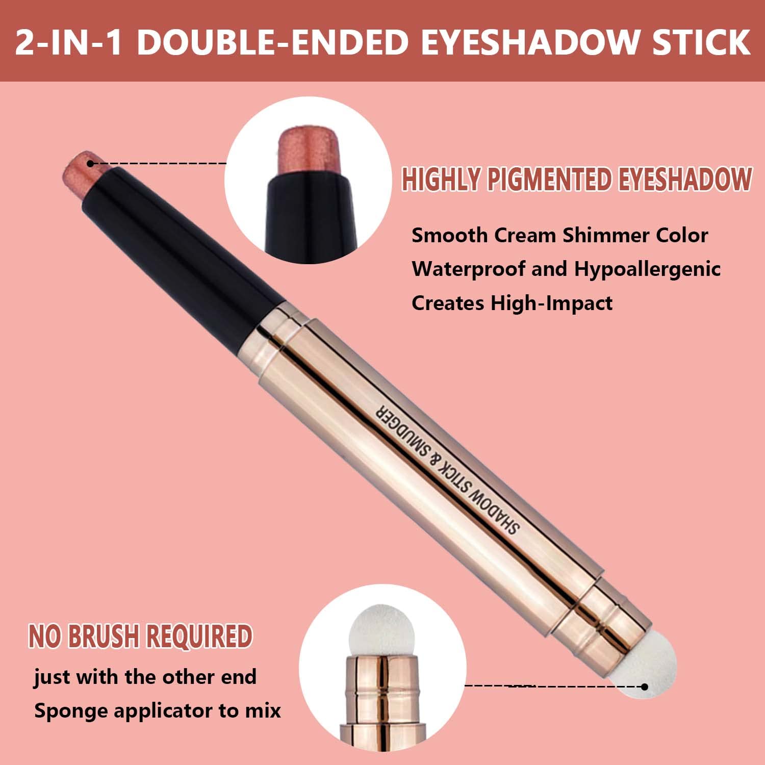 TWLBXMG 2 in1 Orange Copper Eyeshadow Stick Makeup Cream Shimmer Smooth Eyeshadow Pencil Hypoallergenic Natural Waterproof Long Lasting Eye Shadow Pen Highlighter Stick Multi-Dimensional Eyes Look 05