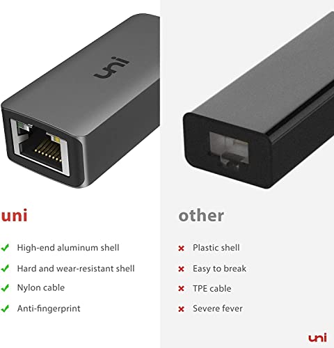 USB to Ethernet Adapter, uni Driver Free USB 3.0 to 100/1000 Gigabit Ethernet LAN Network Adapter, RJ45 Internet Adapter Compatible with MacBook, Surface, Laptop PC with Windows, XP, Vista, Mac/Linux