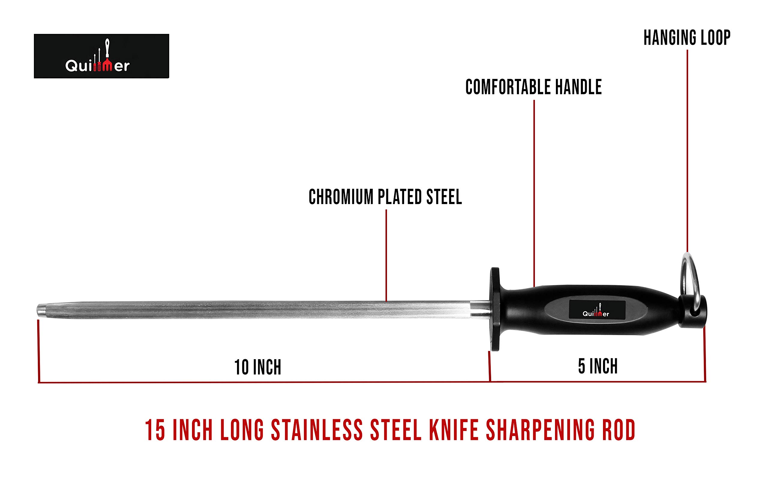 Knife Sharpening Rod | 10" Chromium Plated Stainless steel knife honing tool| Knife sharpener for kitchen with PVC Sleeve | High carbon steel knife sharpener | High function cutlery sharpener