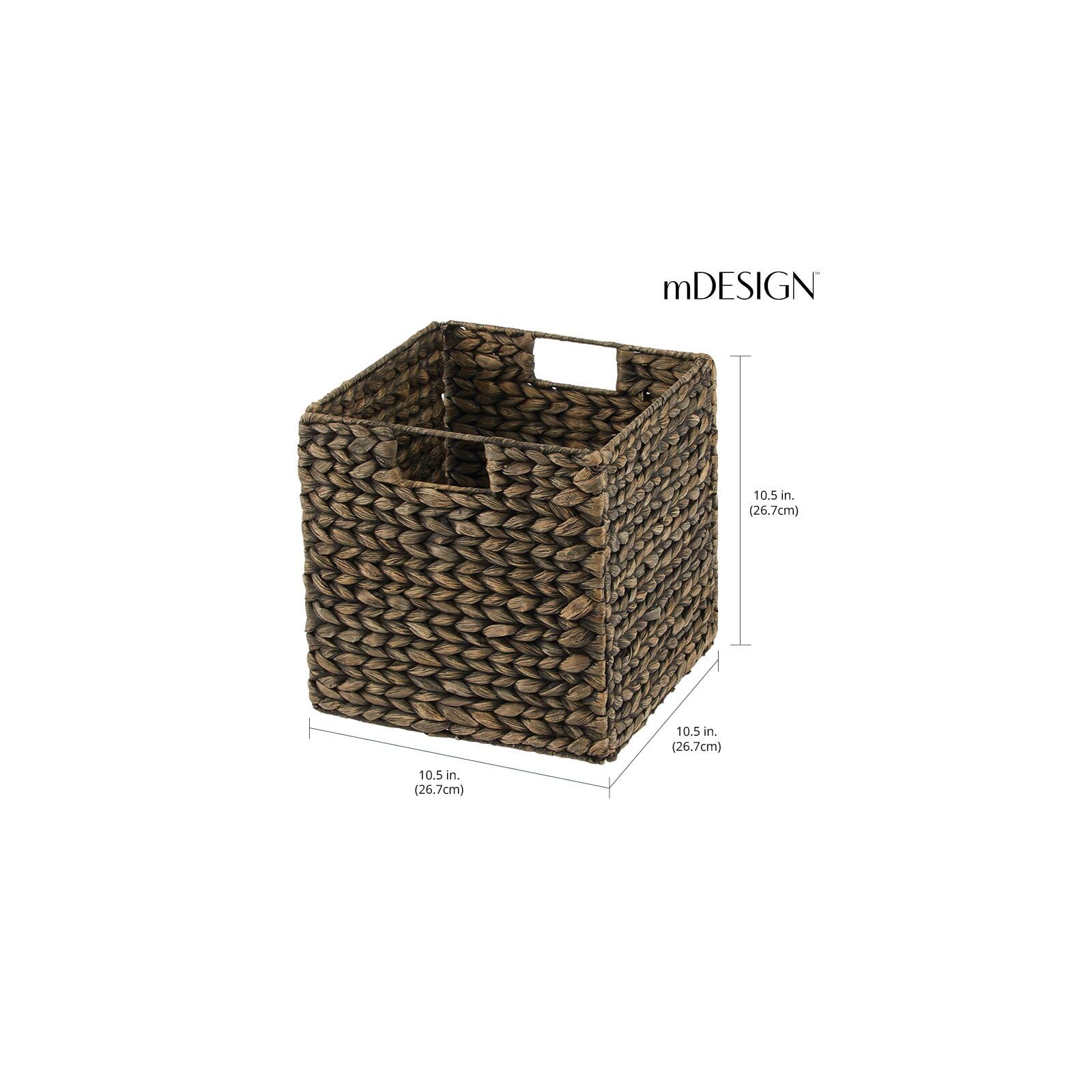 mDesign Natural Woven Hyacinth Cube Organizer Basket with Handles, Storage for Bathroom, Laundry Room Shelf or Nursery - Perfect for Cubby Storage Units - Hold Blankets and Books - 2 Pack, Black Wash