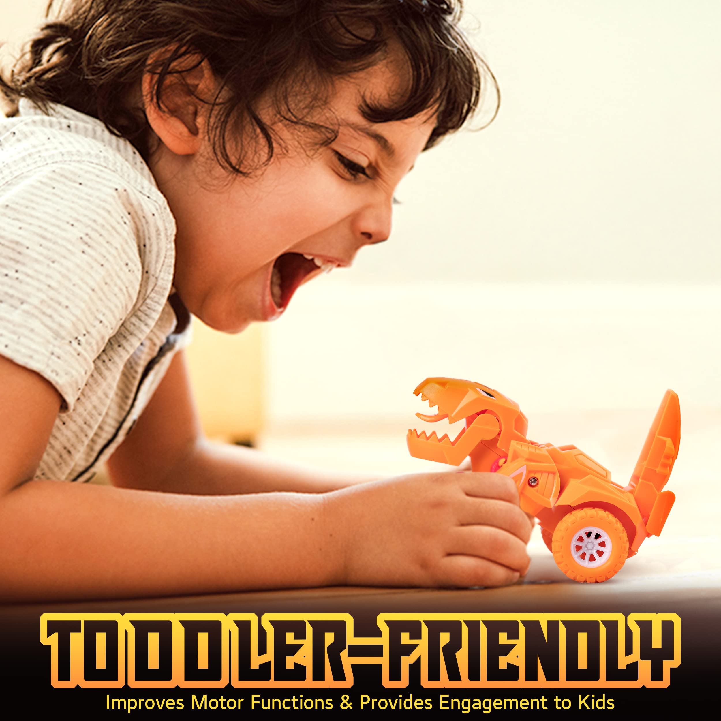 Smart Novelty Dinosaur Transformer Car Toy Set - Durable Transforming Dinosaur Car - Pull Back Transformer Dinosaur Toy for 3-6 Year Old Boys & Girls, Set of 4