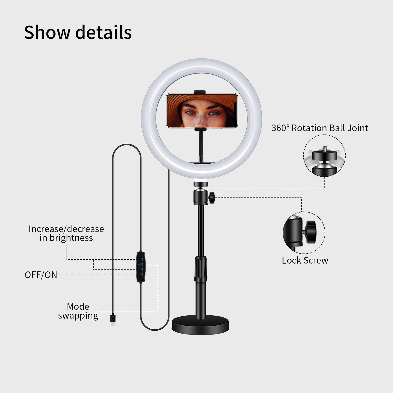 LED Ring Light, 10-inch Desktop Dimmable Beauty Smartphone Ring Light with Stand Cell Phone Holder and Wireless Remote for Makeup, Portrait Photography, Videos, Live Streaming