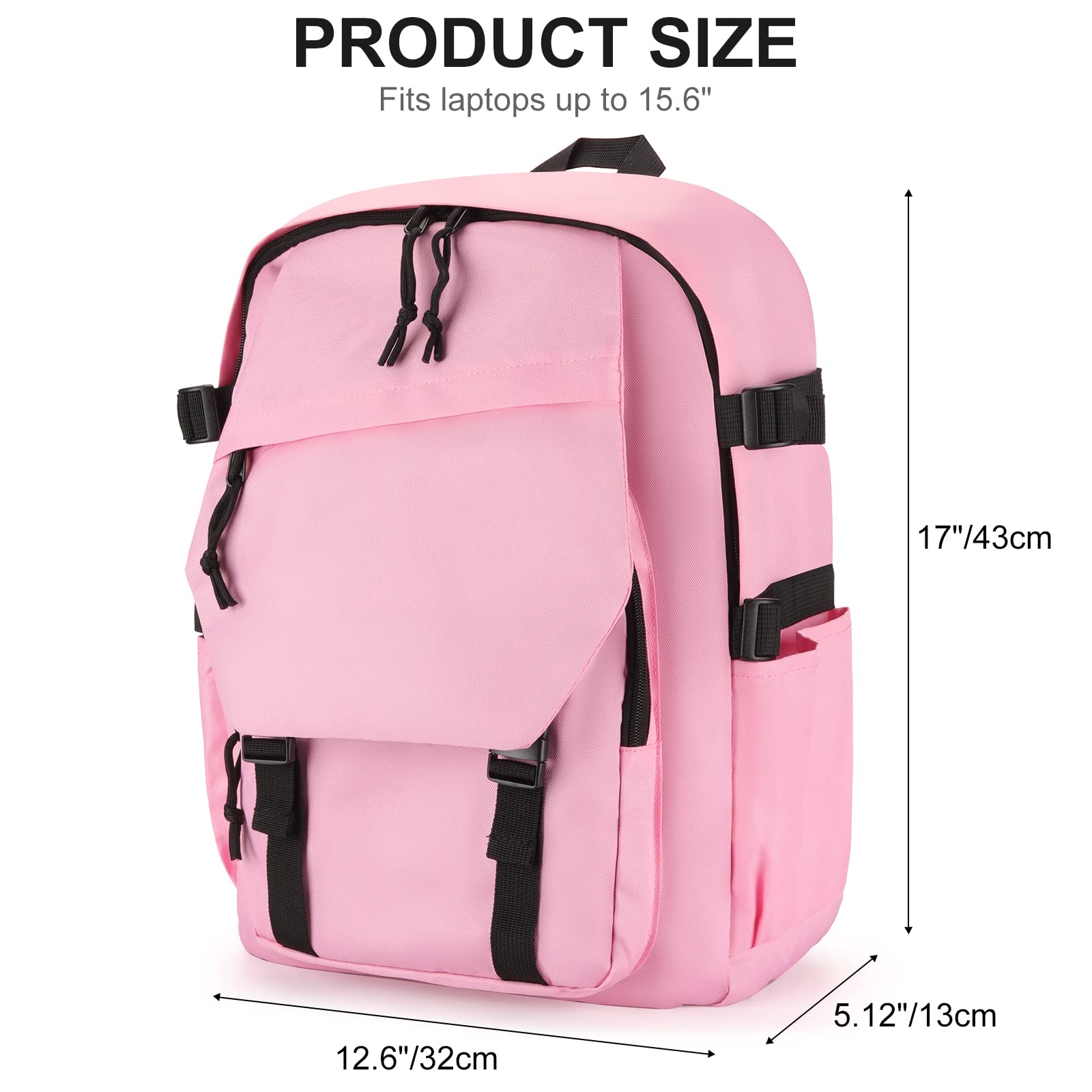 Nausear Lightweight School Backpack 12.6x5.1x17 inches Laptop Backpack for College High-School Middle-School Bookbag for Boy Girls (Pink)
