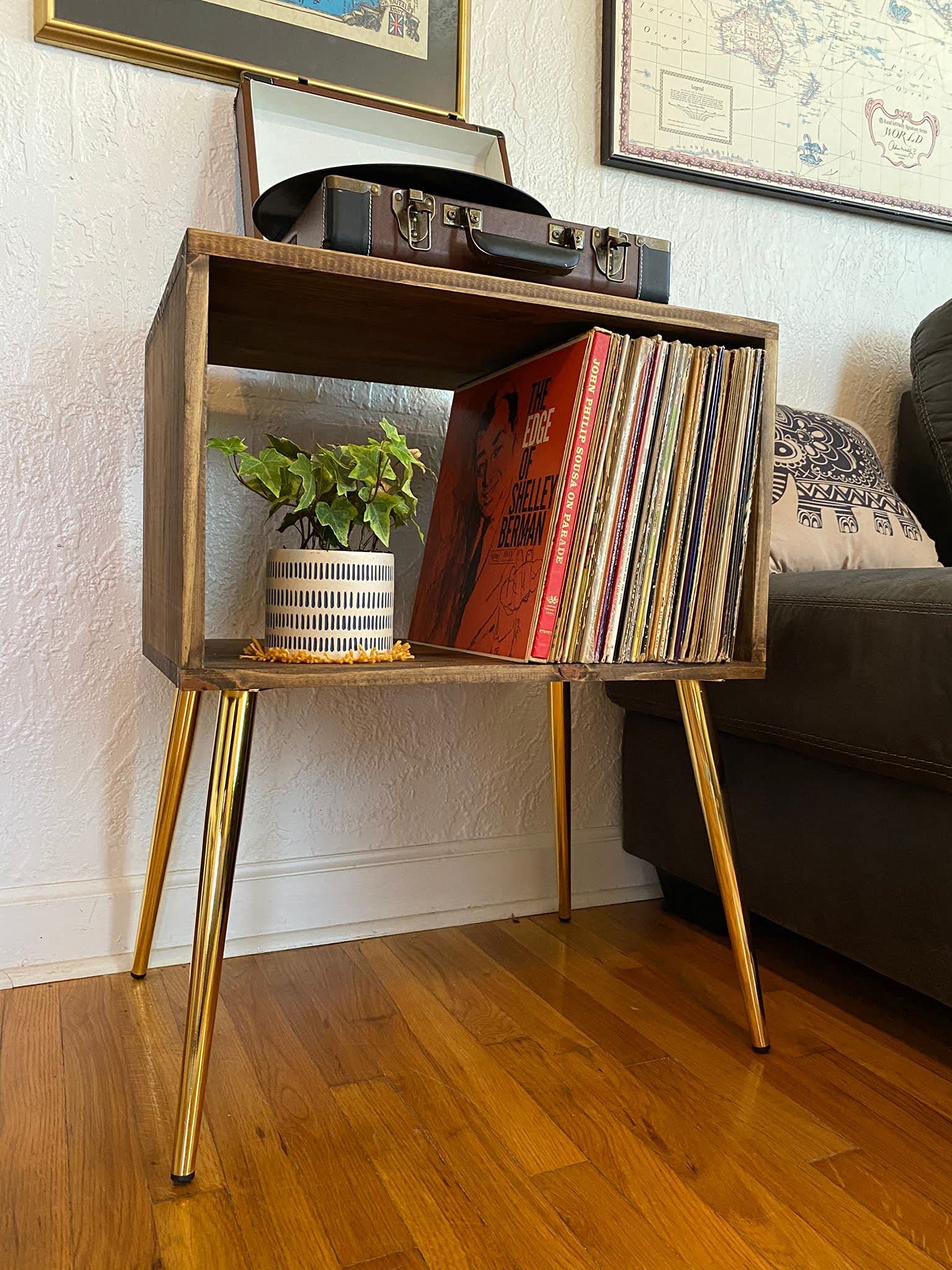 Table for Record Player Stand Cabinet MCM Mid Century Modern Metal Golden Legs Active Restock requests: 0