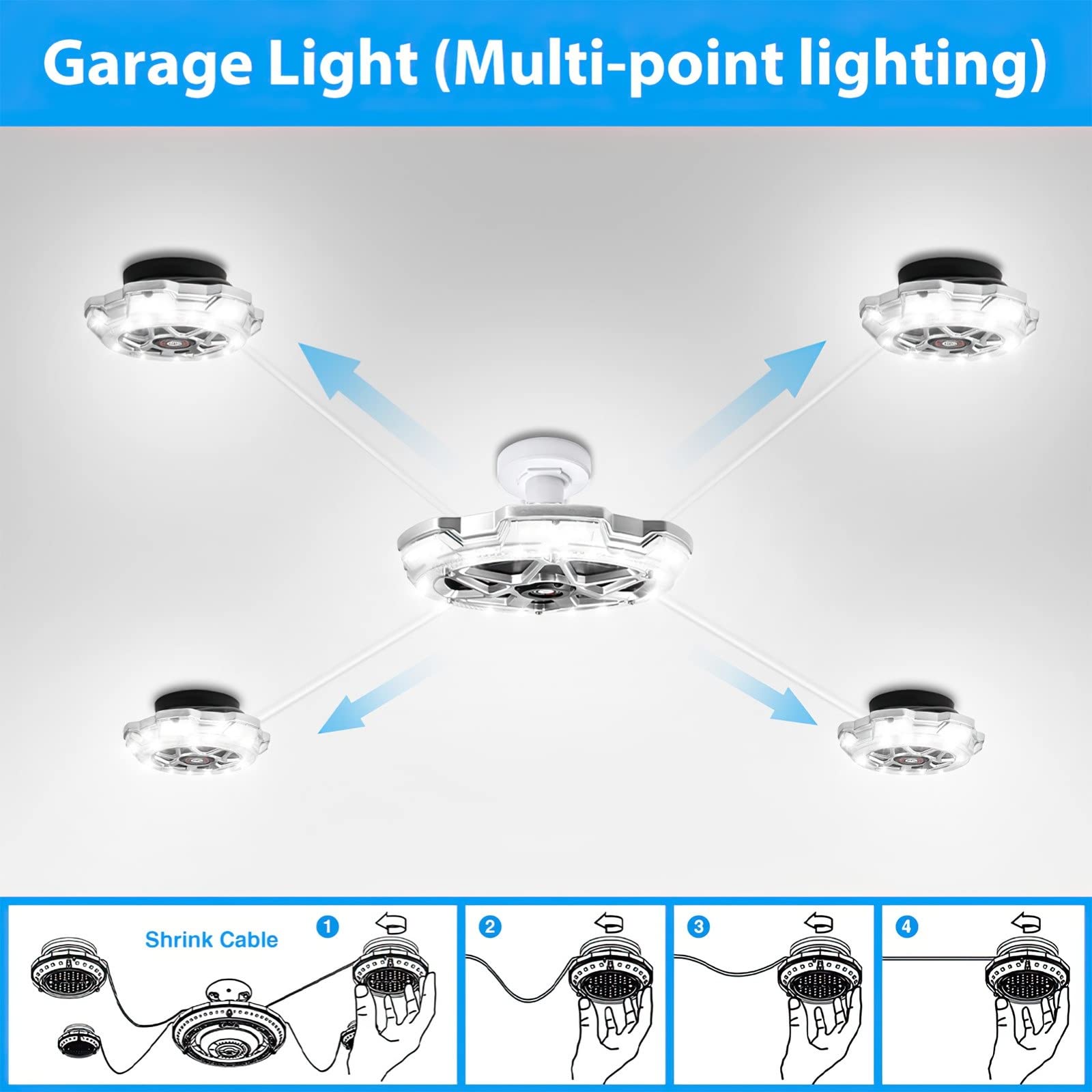 ZTHOME 120w Garage Light Round 5-Head Lighting, Bright Led Garage Light, Led Light Bulbs for Barn