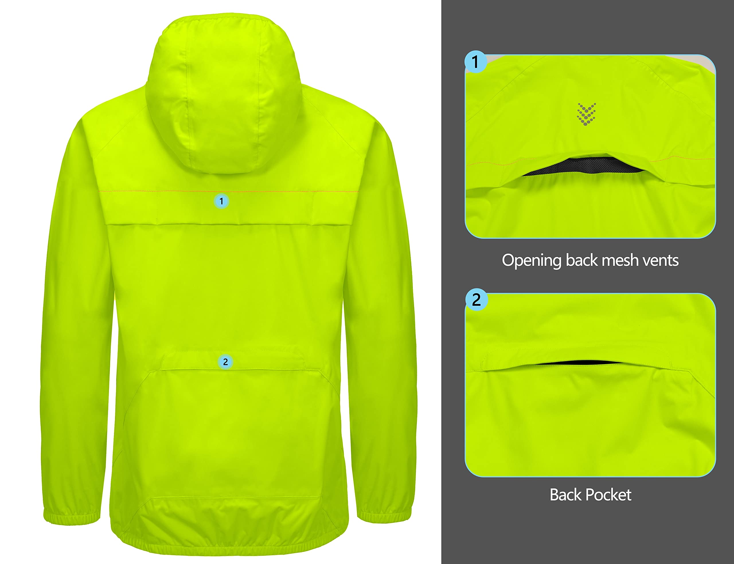 Little Donkey Andy Men's Cycling Stretch Rain Jacket with Hood, Windproof and Waterproof, Ultralight Golf Windbreaker,Packable Size XL
