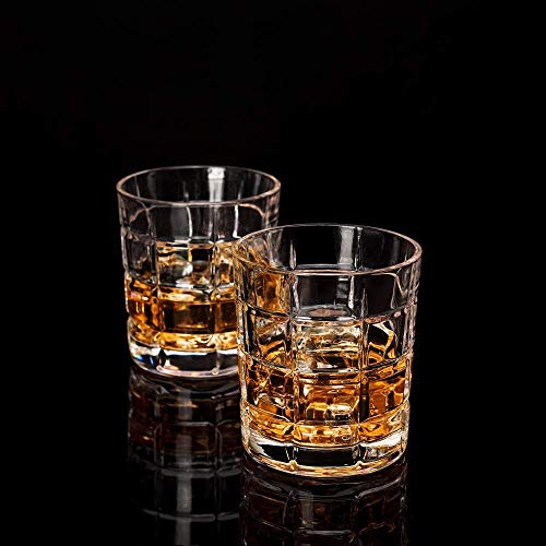 PERSTON -Old Fashioned Whiskey Glass 10 oz -Party Wedding Dedicated - for Mom,Dad,Husband,Wife -Tumbler Drink for Cognac,Bourbon Scotch,Wine,Beer,Cocktail All Beverage(Grid Type 2pc/Set)