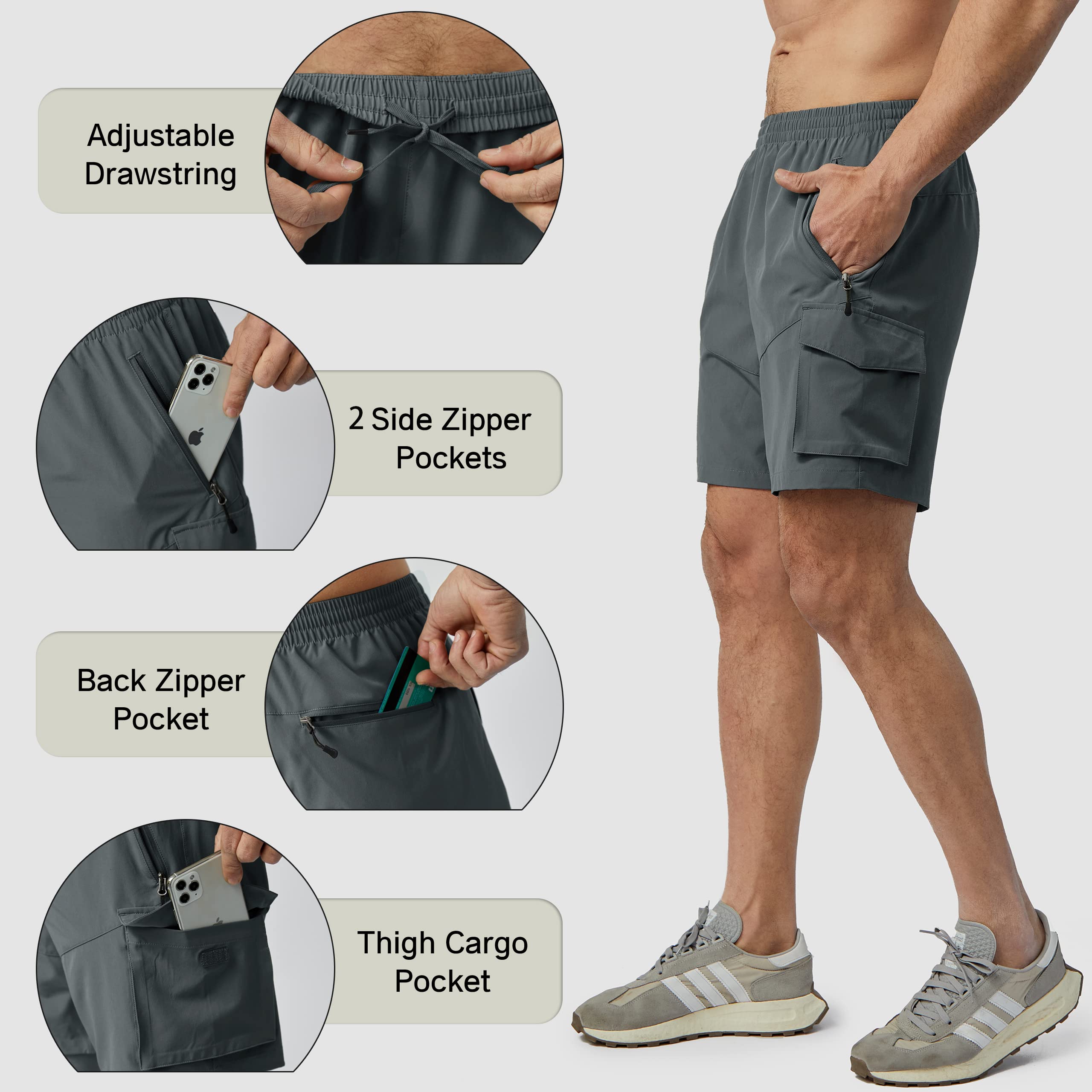 Nomolen Men's Hiking Cargo Shorts Lightweight Quick Dry Athletic Shorts with Multi Pocket for Workout Golf Camping Casual