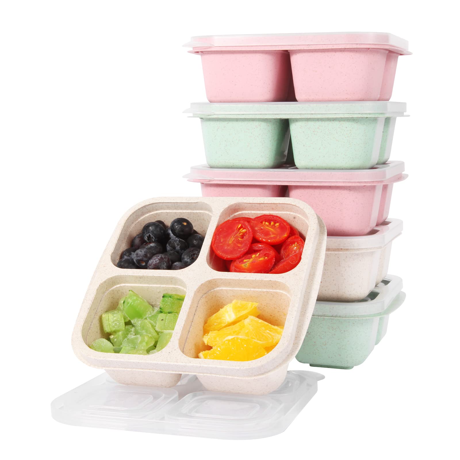 Nuoqiuu 6 Pack Snack Containers, 4 Compartment Lunchable Containers, Reusable Meal Prep Snack Containers for Kids, Snack Bento Boxes for Toddler School, Work and Travel