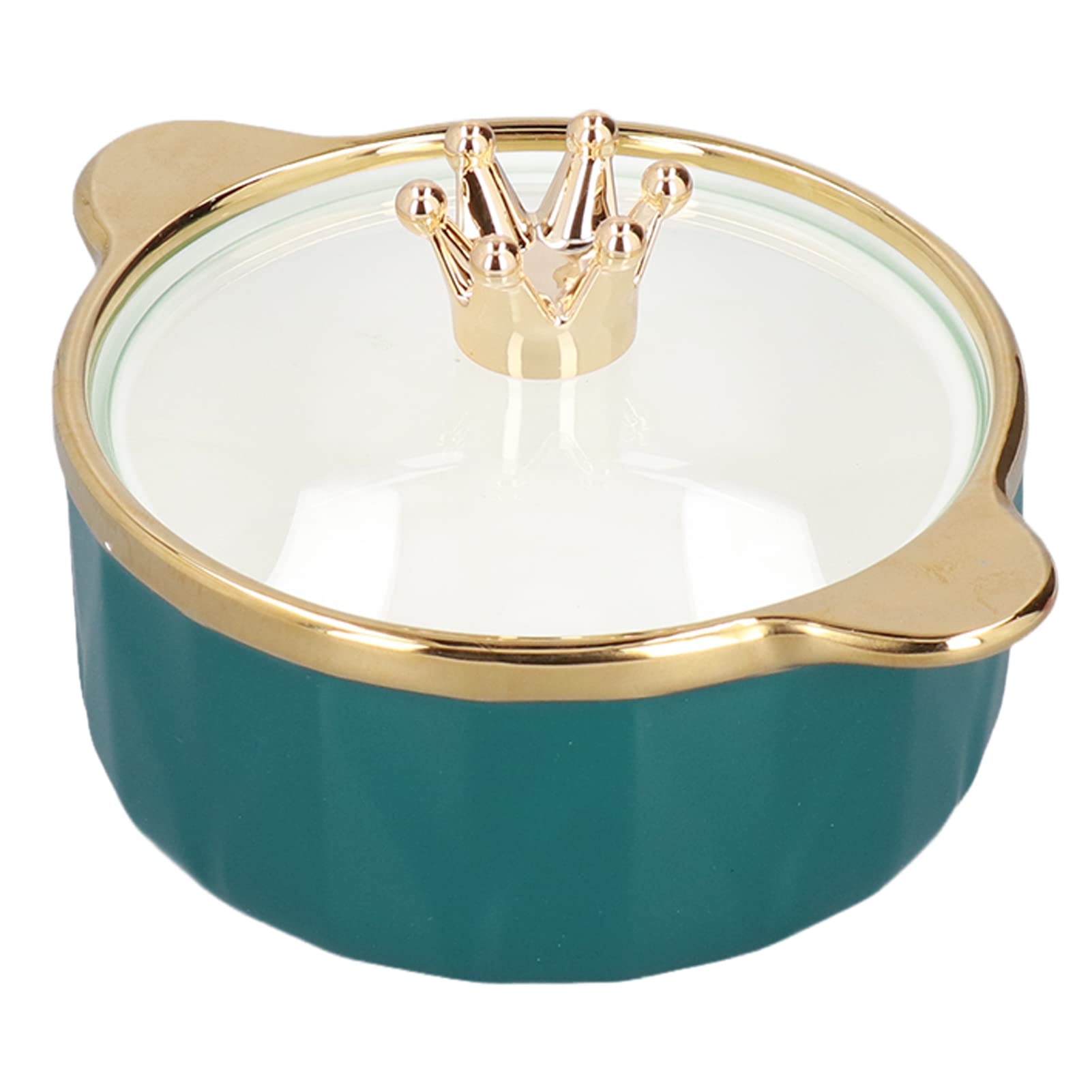 Milltrip Ceramic Bowl, Binaural Bowls Large Capacity Crown Ceramic Bowl with Lid and Phnom Penh Handle for Soup Rice Salad Instant Noodle(Green)