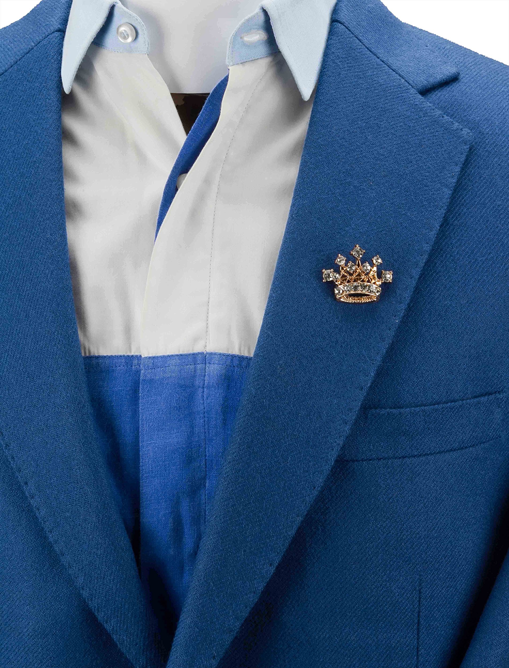 Knighthood Men's Golden Crown With Stone Detailing Lapel Pin/Brooch Golden