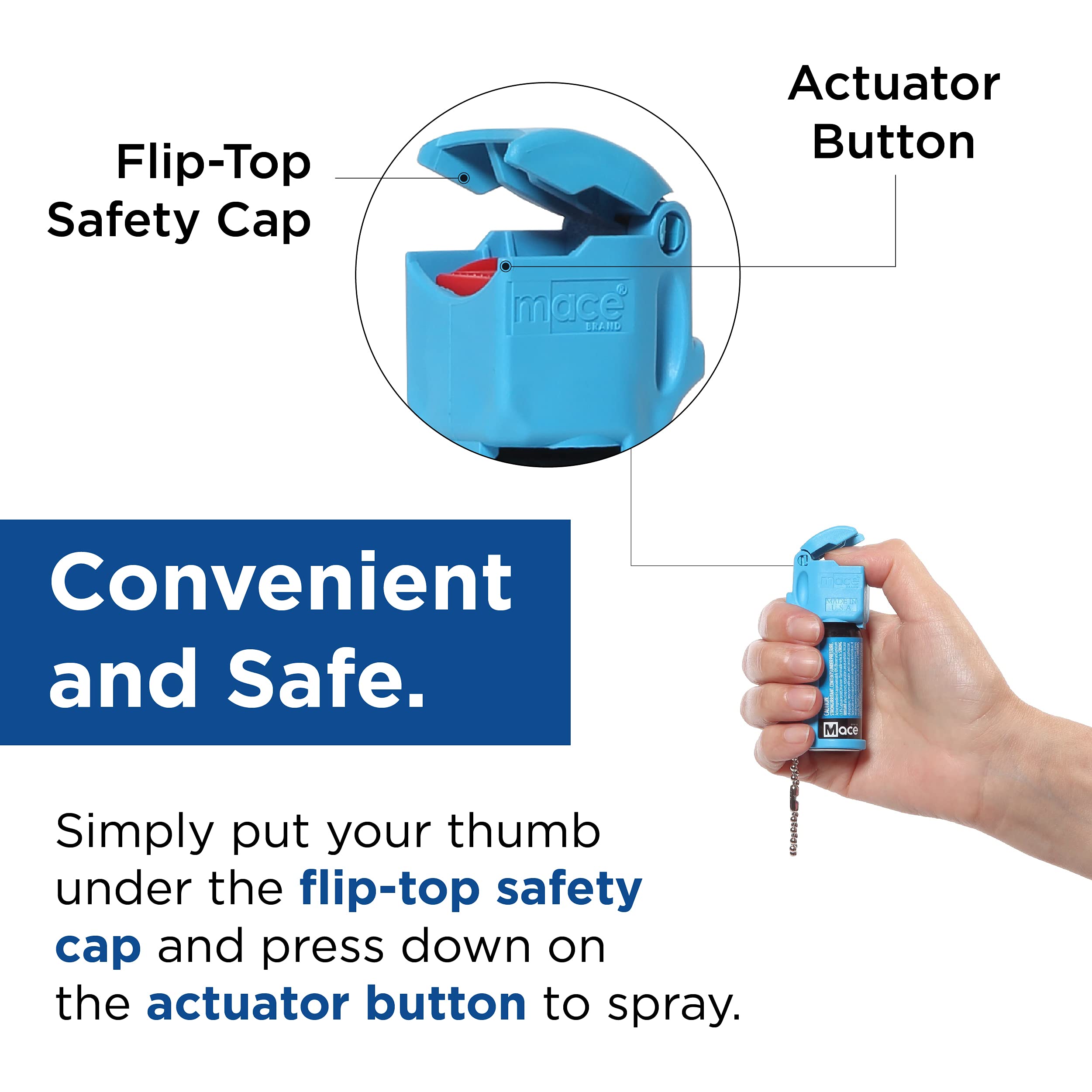 mace Brand Triple Action Pocket Pepper Spray (Neon Blue) β 10β Pepper Spray with 3-in-1 Formula, Flip Top Safety Cap, Leaves UV Dye on Skin β Self Defense Pepper Spray for Women, Made in The USA