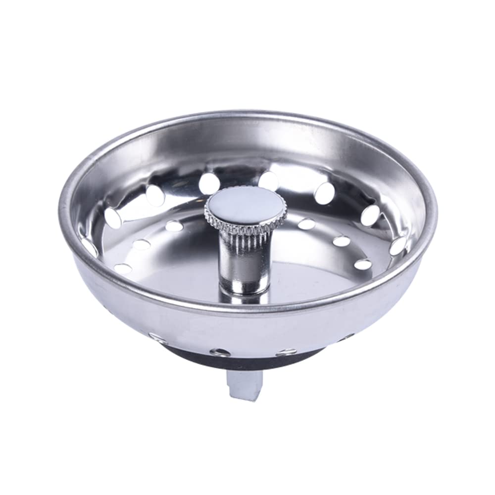 VARNAHOME Kitchen Drop-In Post Basket Strainer Replacement for US Standard Drains (3-1/2"), Premium 304 Stainless Steel Body W/Rubber Stopper 1 Pack