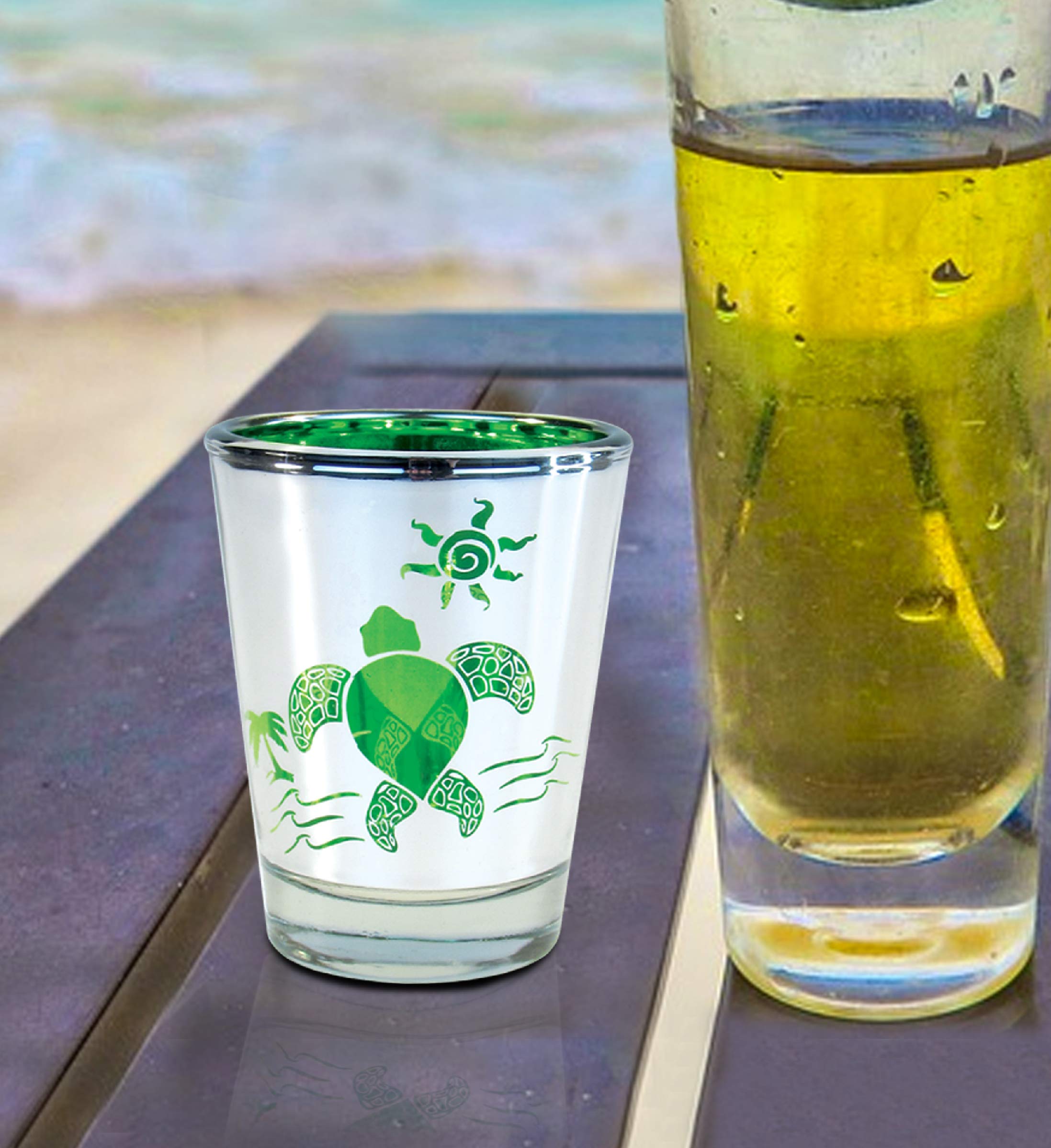Puzzled 1.7 Oz Green Turtle Shot Glass, 2.5 Inch Novelty Glassware for Drinking Game Liquor Tequila Whisky Vodka Espresso Shooter Glasses Party Drinkware