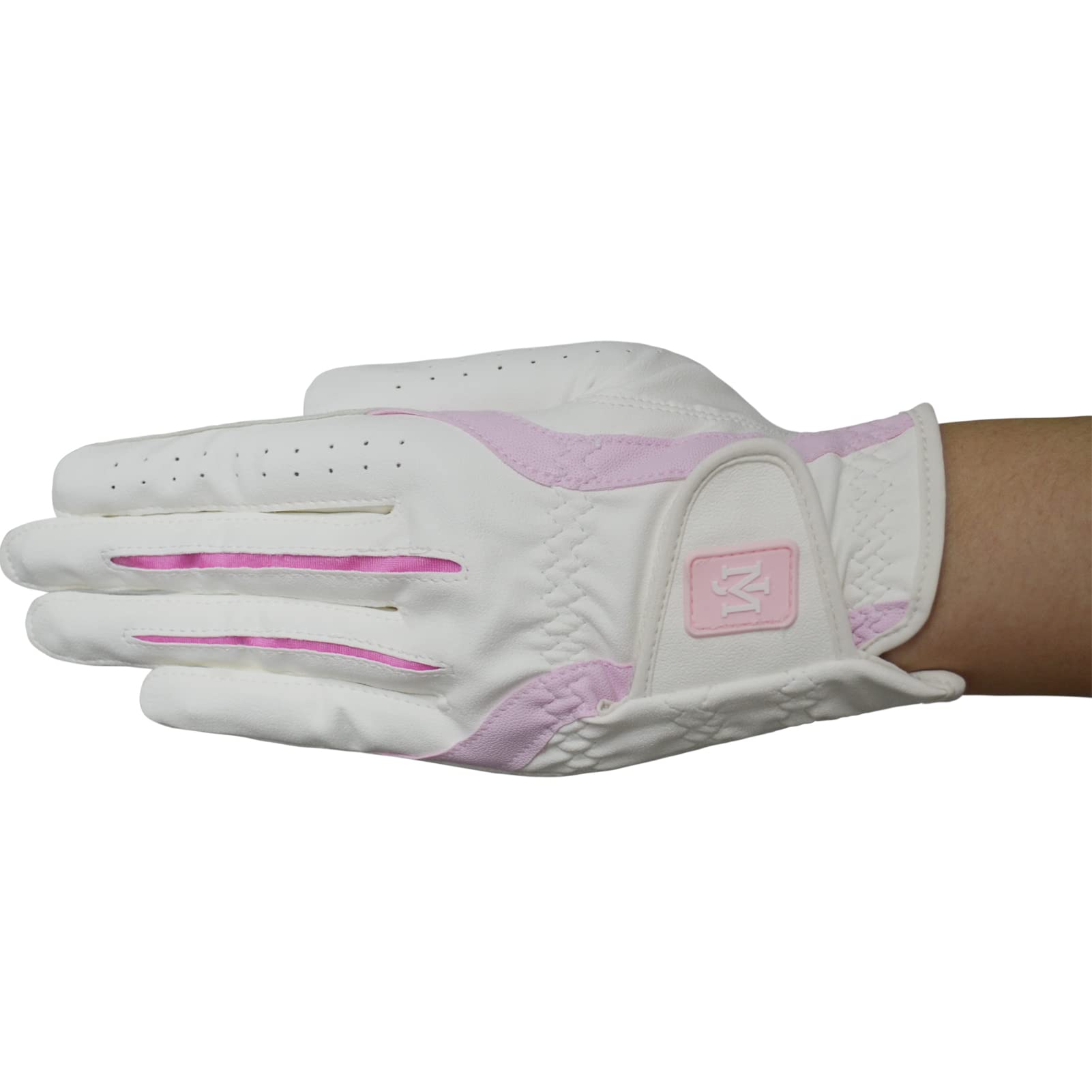 MJ Women's Golf Synthetic Leather Glove for Hands, Pack of 2, Blue and Pink (#20, Pink)