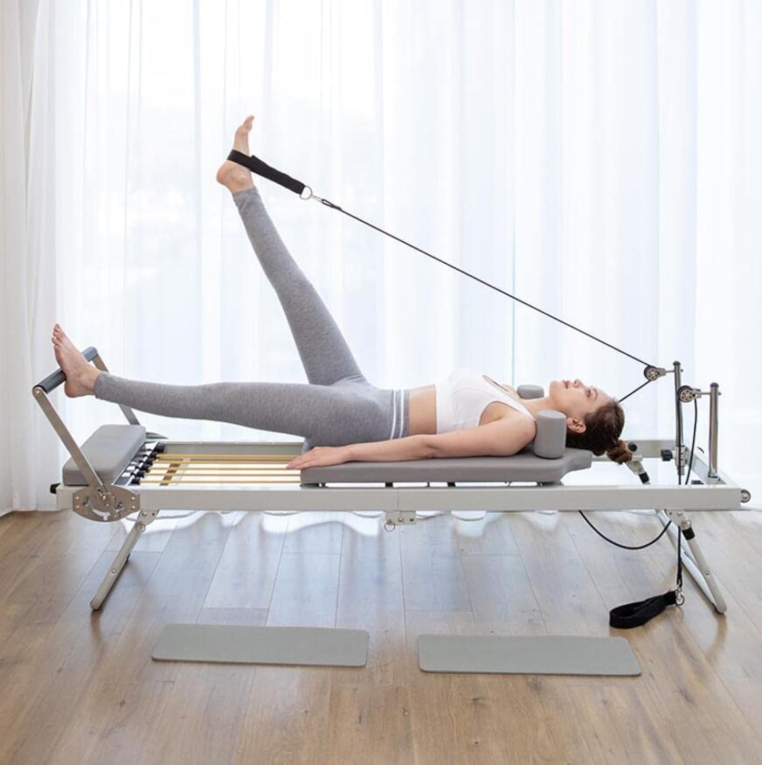 Pilates Reformer Machine for Home,Foldable Pilate for Strengh Training (beige)
