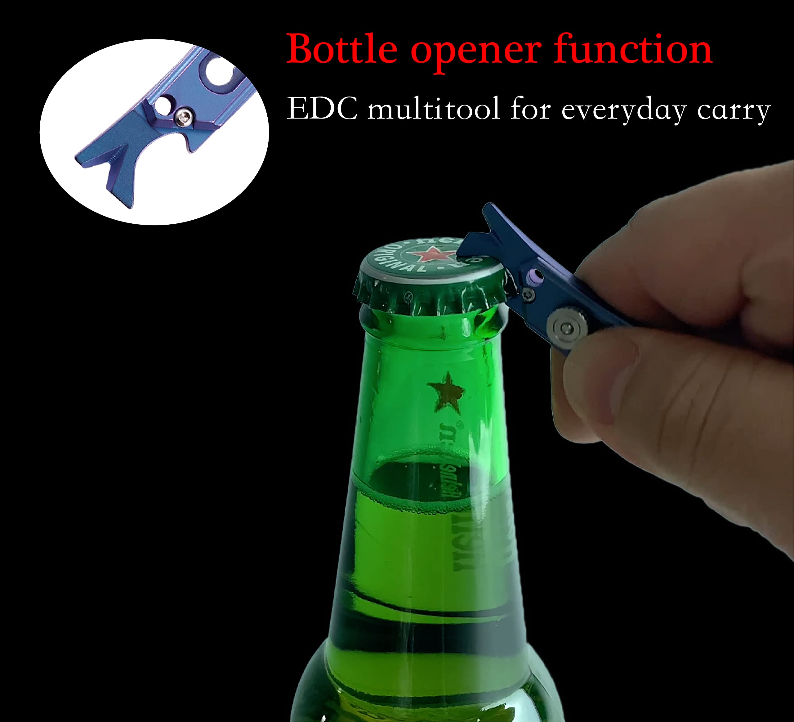Tacray Titanium EDC Utility Knife with a bottle opener and in the tail, Pocket Knife Box Cutter with Retractable and Replaceable Blade, Mini Knife for Multiple Cutting Tasks(Blue)