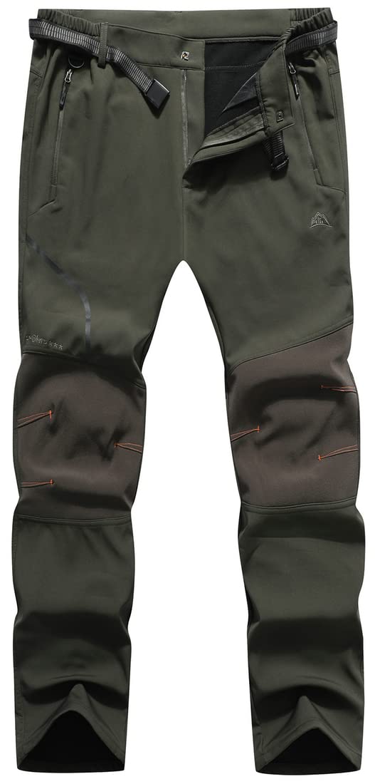 MOERDENG Men's Soft Shell Waterproof Winter Snow Ski Snowboarding Pants Fleece Cargo Hiking Pants