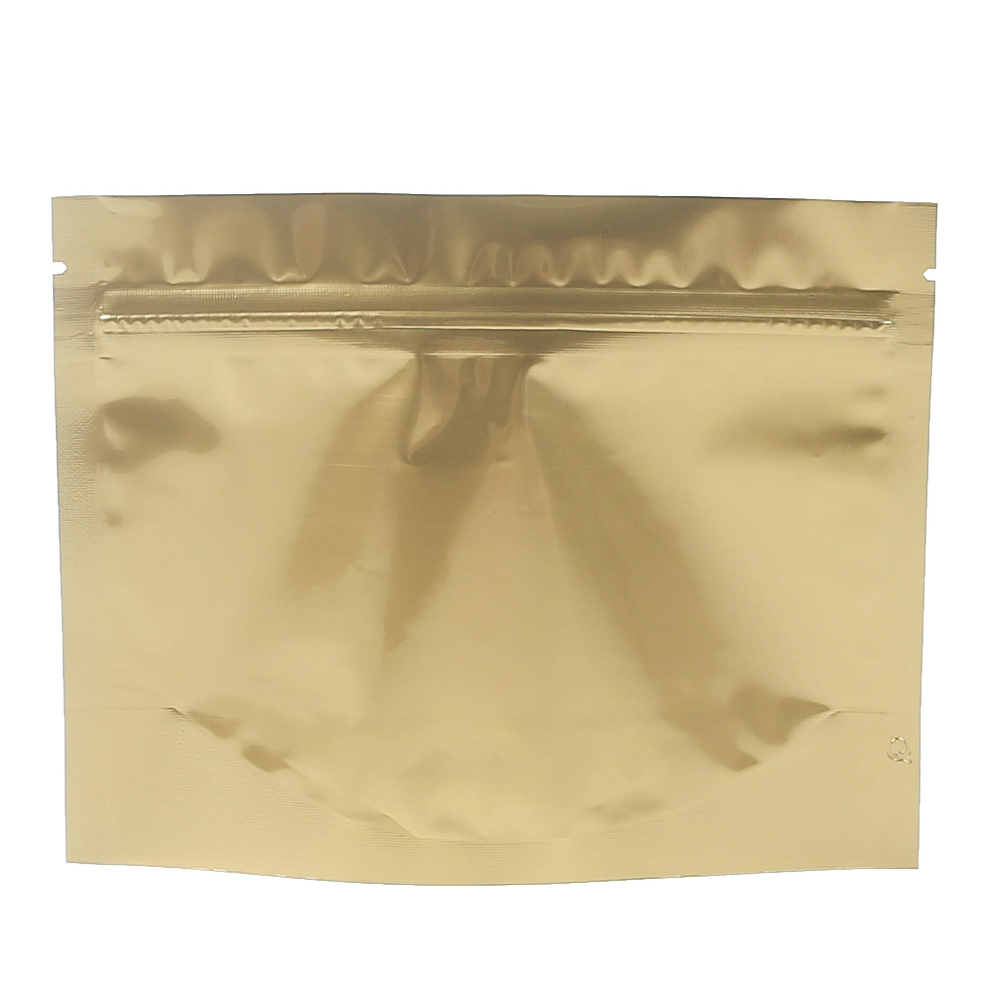 QQ Studio Pack of 100 Double-Sided Glossy Wide Mouth Smell Proof Stand Up Resealable Pouch Bags (Glossy Gold, 6.5x5" (3oz))