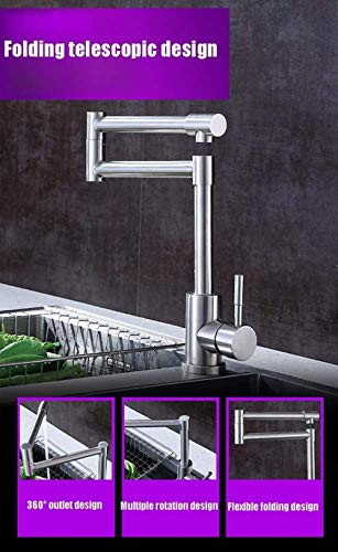 ShiSyan Y-LKUN Taps Sink Faucet Kitchen Faucet Folding Stretchable Stainless Steel Kitchen Sink Faucet Single Handle 360 ° Rotation Modern Style Brushed Nickel