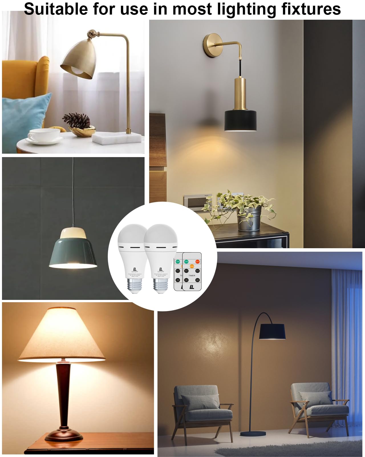 LOTOFIT 4 Pack Rechargeable LED Light Bulbs with Remote, 4 Light Mode, Timer Function, USB Hanging LED Light Bulbs for Indoor Emergency Camping Hiking Backpacking