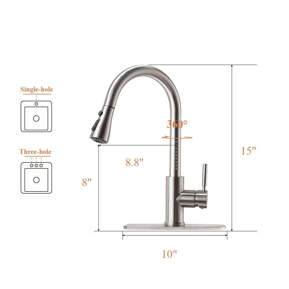 RULIA Brushed Nickel Kitchen Faucet, Kitchen Sink Faucet, Sink Faucet, Pull-Down Kitchen Faucet, Bar Kitchen Faucet, RV Kitchen Faucet, RB1040