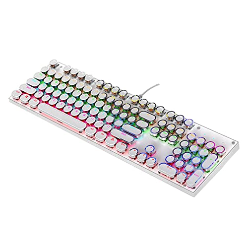 Retro Punk 104 Keys Gaming Keyboard Cool Lighting Effects Round Keycaps Wired with RGB Backlit Mechanical Shaft Gaming Keypad for Laptop PC, White