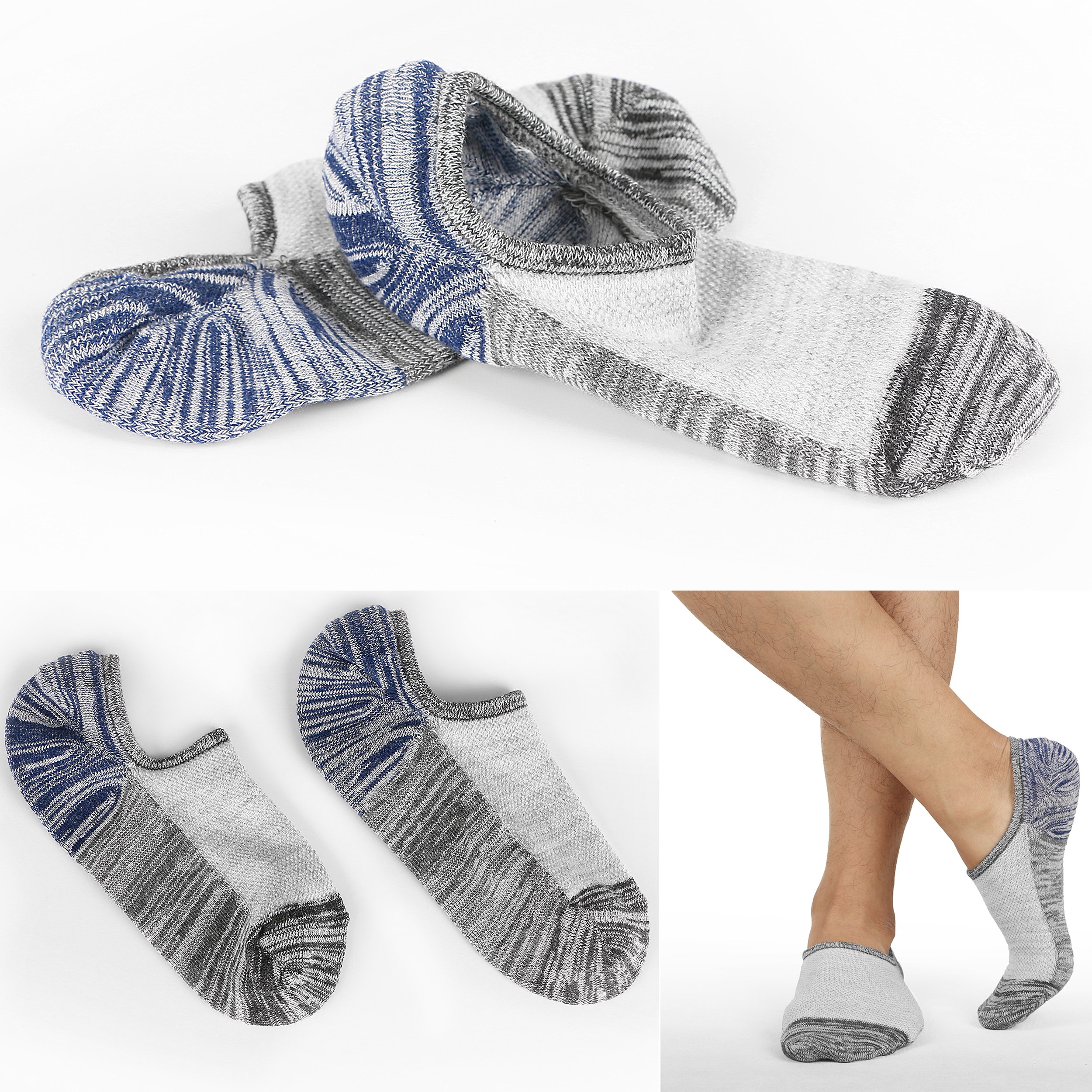 Mottee&Zconia Mens No Show Socks Casual Low Cut Non-Slide Socks Mesh Top Cotton Sock 5 Pack Size11-13
