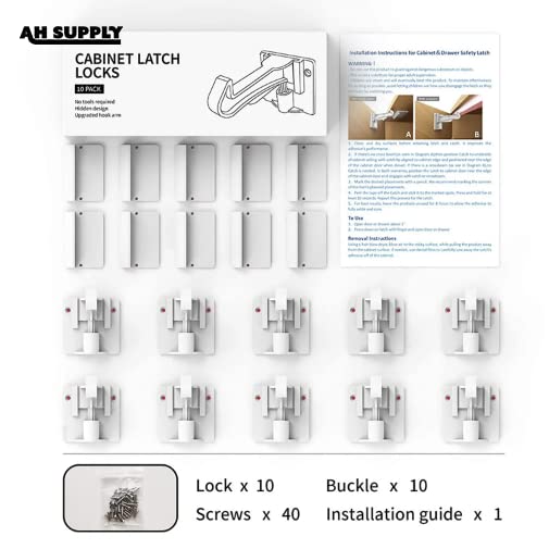 UPGRADED (10 pack) Child Safety Cabinet Locks Baby Proof Drawer Lock Baby Safety Cabinet Locks, Animal/Small Child Proof, Easy Install no tools needed, Works with all surfaces, Extra strong