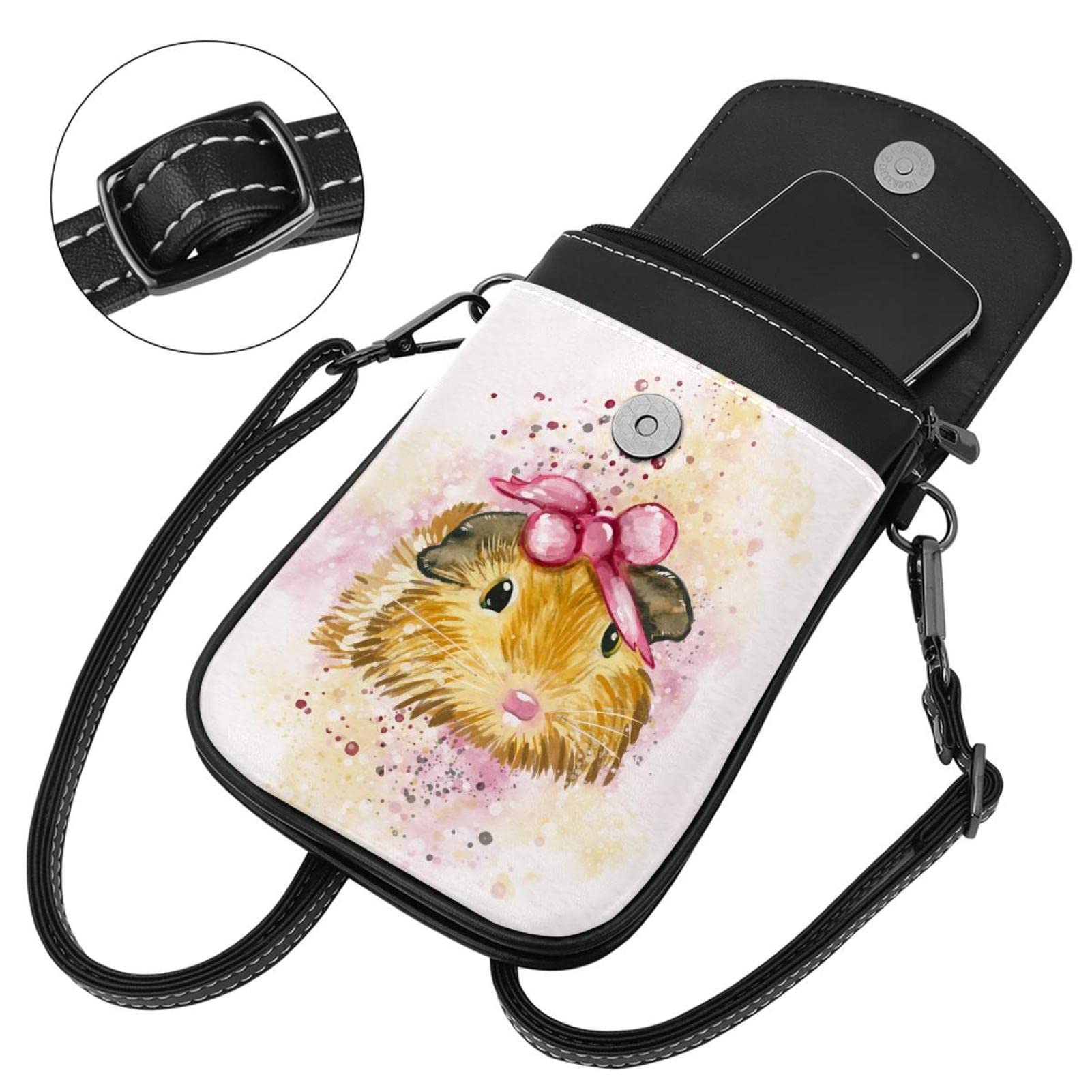 Small Crossbody Cell Phone Purse Wallet for Women Lovely Watercolor Guinea Pig-01