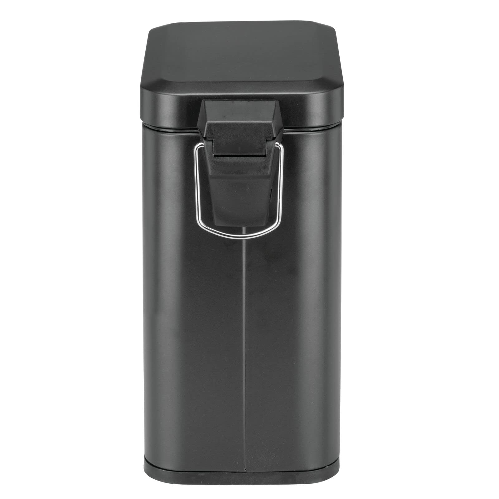 mDesign Slim Metal Rectangle 2.6 Gallon Trash Can with Step Pedal, Easy-Close Lid, Removable Liner - Narrow Wastebasket Garbage Container Bin for Bathroom, Bedroom, Kitchen, Office - Black