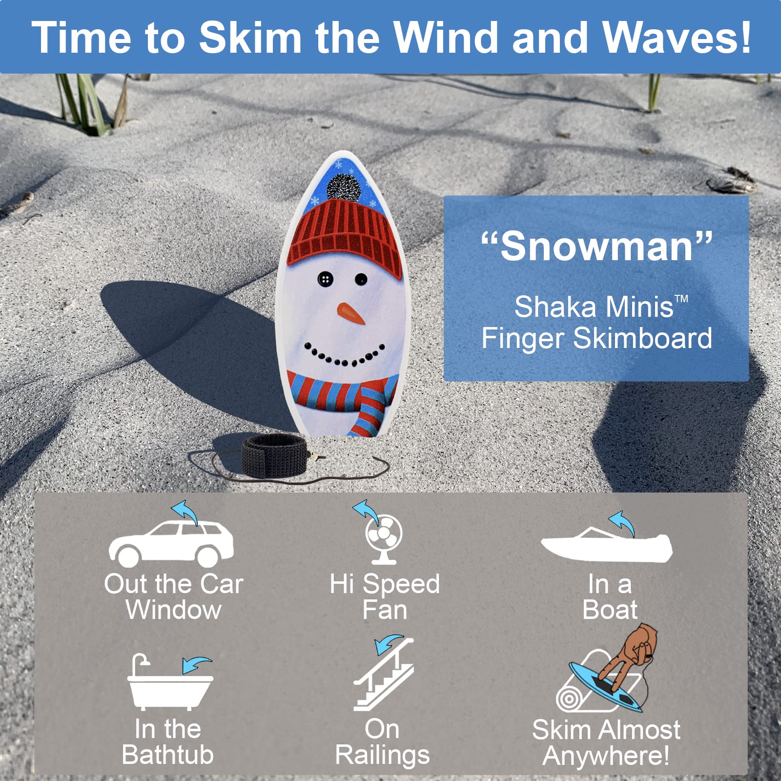 Shaka Minis Finger Skimboard | Finger Surfboard - Skim and Surf The Wind, Waves and Almost Anywhere (Snowman)