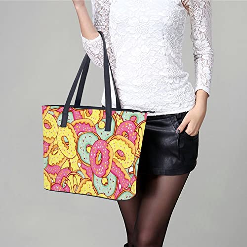 Pink Donut Women's Tote Bag PU Leather Shoulder Bag Handbags Purse For Work Shopping Travel