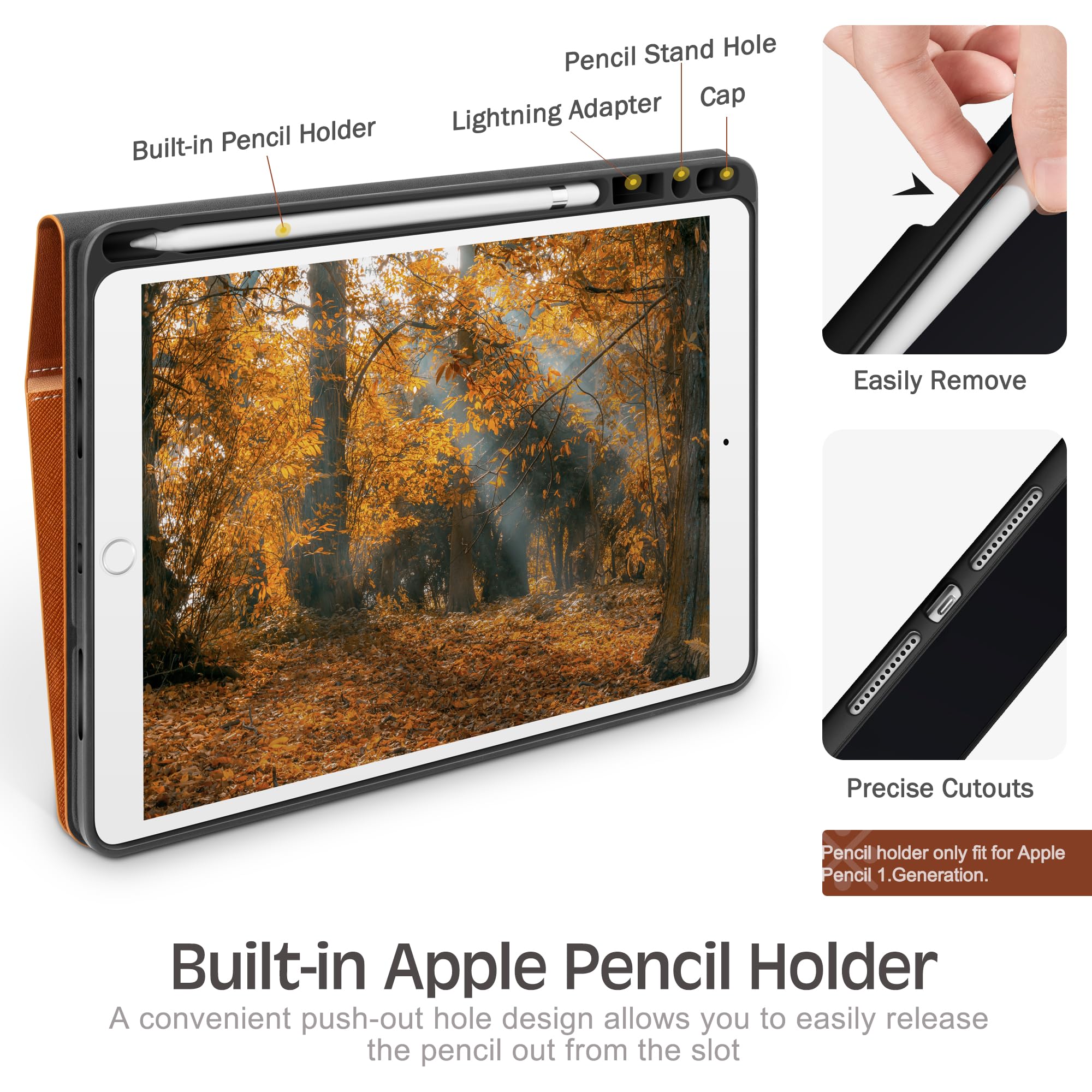 KingBlanc Case for iPad Air (3rd Generation) 10.5" 2019 / iPad Pro 10.5 inch 2017 Case with Apple Pencil Holder, Vegan Leather Smart Cover, Auto Sleep/Wake, Multi-Angle Folding, Brown