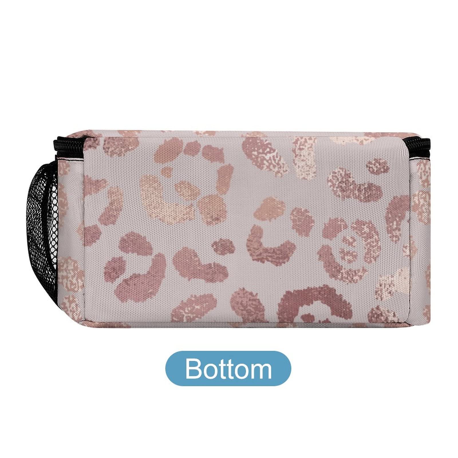 MINBHEBYUD Leopard Skin Rose Gold Lunch Bag for Men Women, Insulated Lunch Bags for Office Work, Reusable Portable Lunch Box