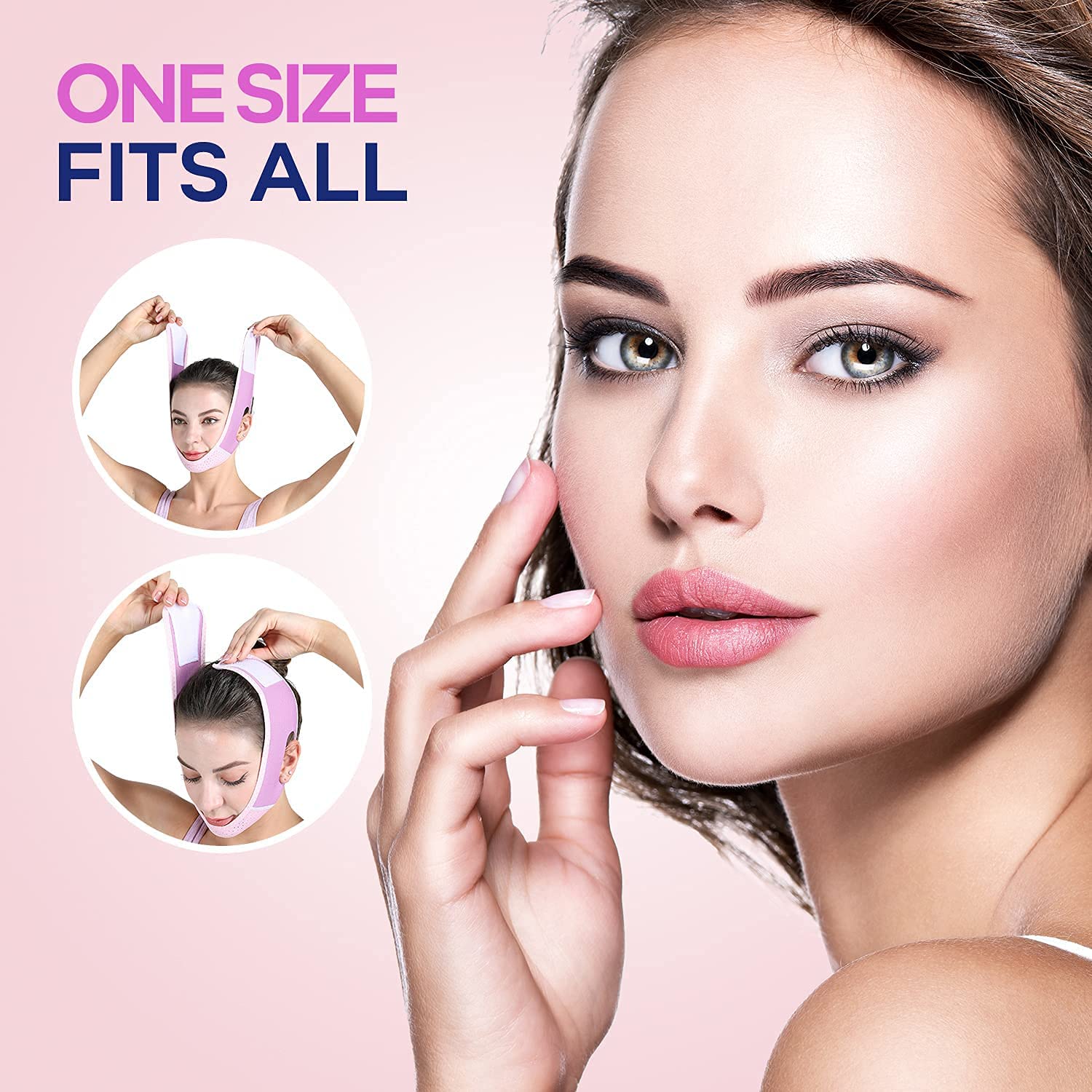 Reusable V Line Mask Facial Slimming Strap - Double Chin Reducer - Chin Up Mask Face Lifting Belt - V Shaped Slimming Face Mask (2PCs), Pink…